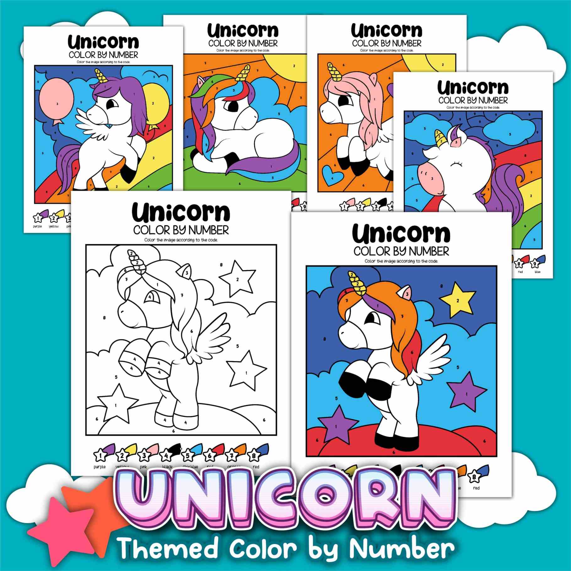 8 Free Printable Color By Number Unicorn Coloring Pages For Kids In