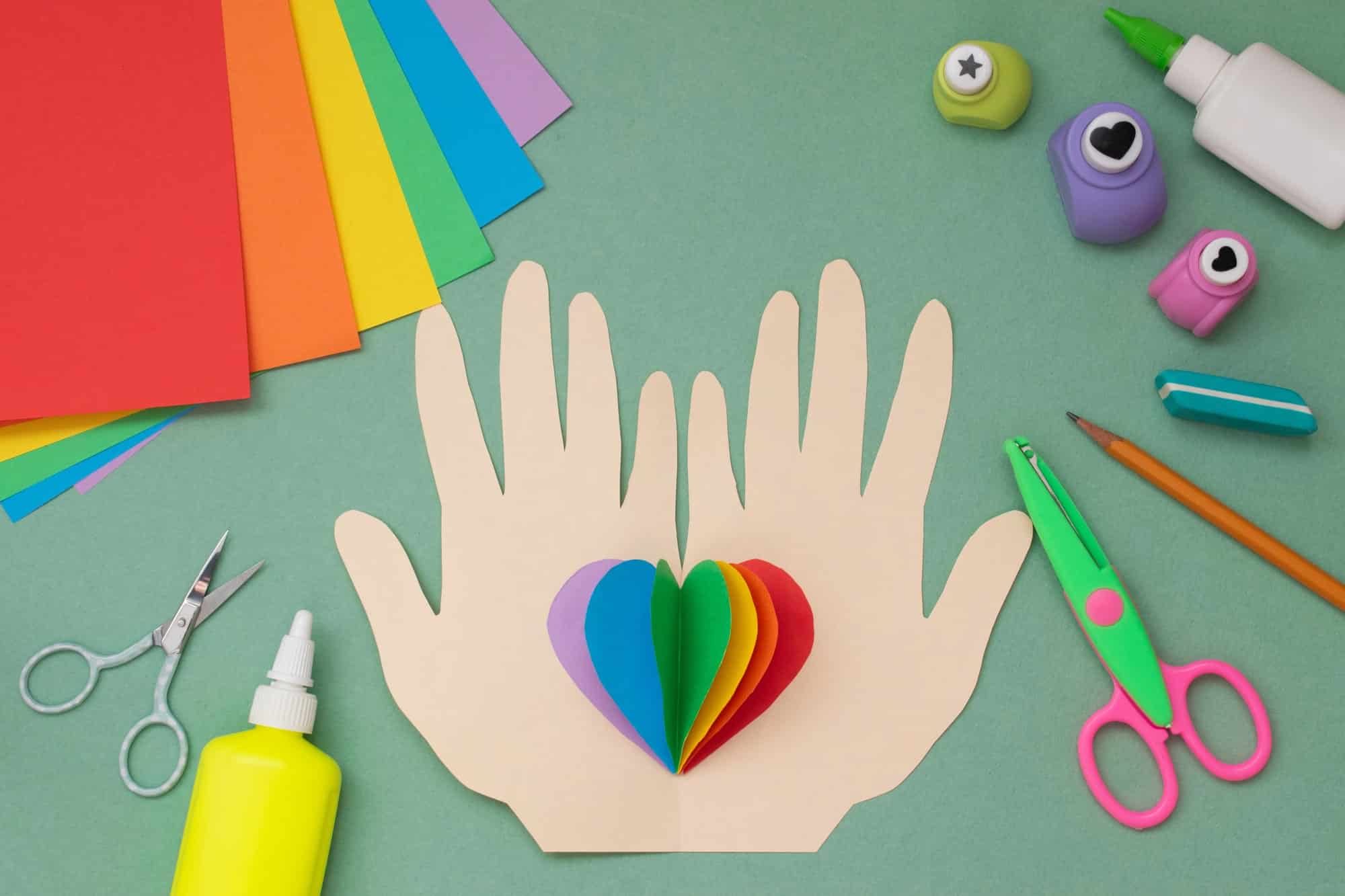Rainbow Heart Handprint Pride Craft - In The Playroom