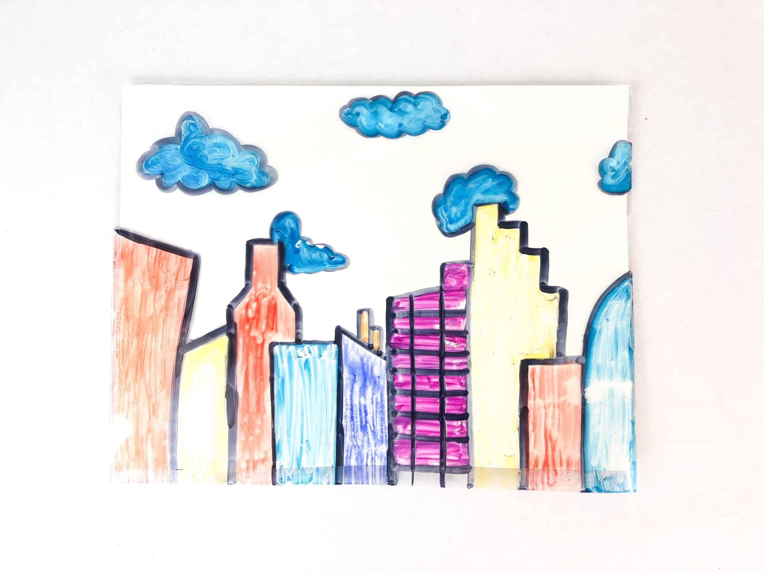 Simple Cityscape Drawing With Color Step By Step